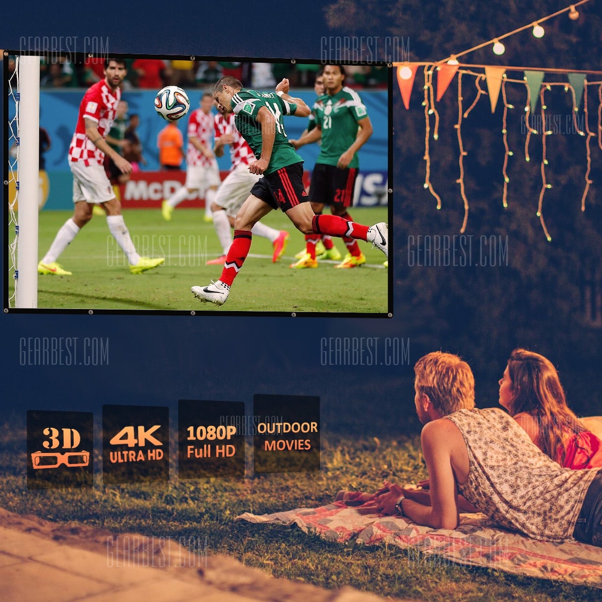 Excelvan 100 Inch 16:9 Collapsible PVC Cloth Projector Screen - BLACK ...