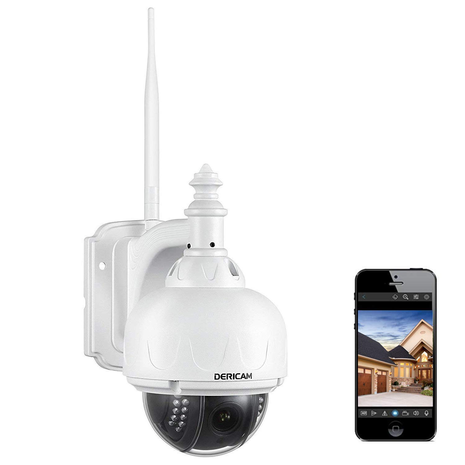 Dericam Caméra De Sécurité Extérieure WiFi, Caméra PTZ, Zoom Optique 4x ...